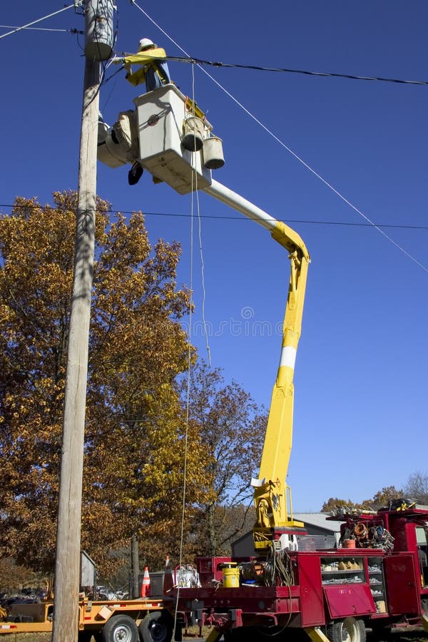 Power line repair stock photo. Image of worker, splice - 5010450