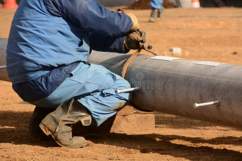 Utility Poles Installation Work Stock Image - Image of phone, hard ...
