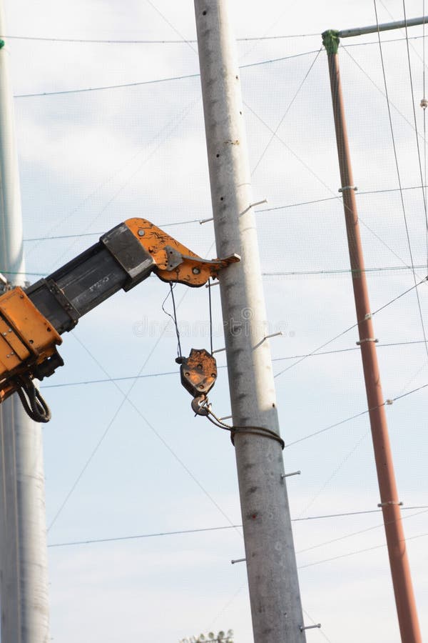 Utility Poles Installation Work Stock Image - Image of industrial ...