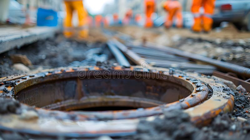Utility Services Manhole Under Construction at the Construction Site ...