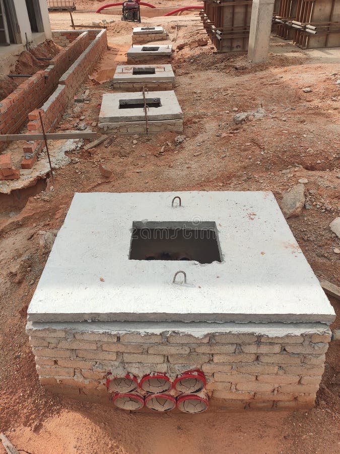 Utility Services Manhole and Underground Pipes Under Construction at ...