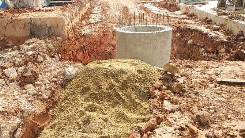 Utility Services Manhole and Underground Pipes Under Construction at ...