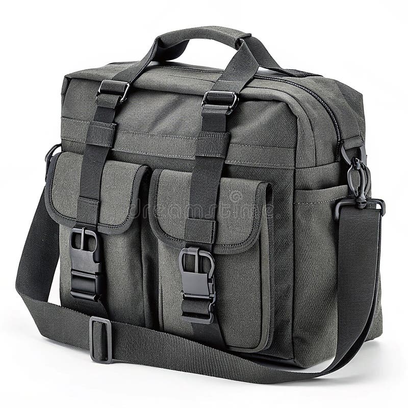 Utility Shoulder Bag with External Pockets on White Stock Illustration ...