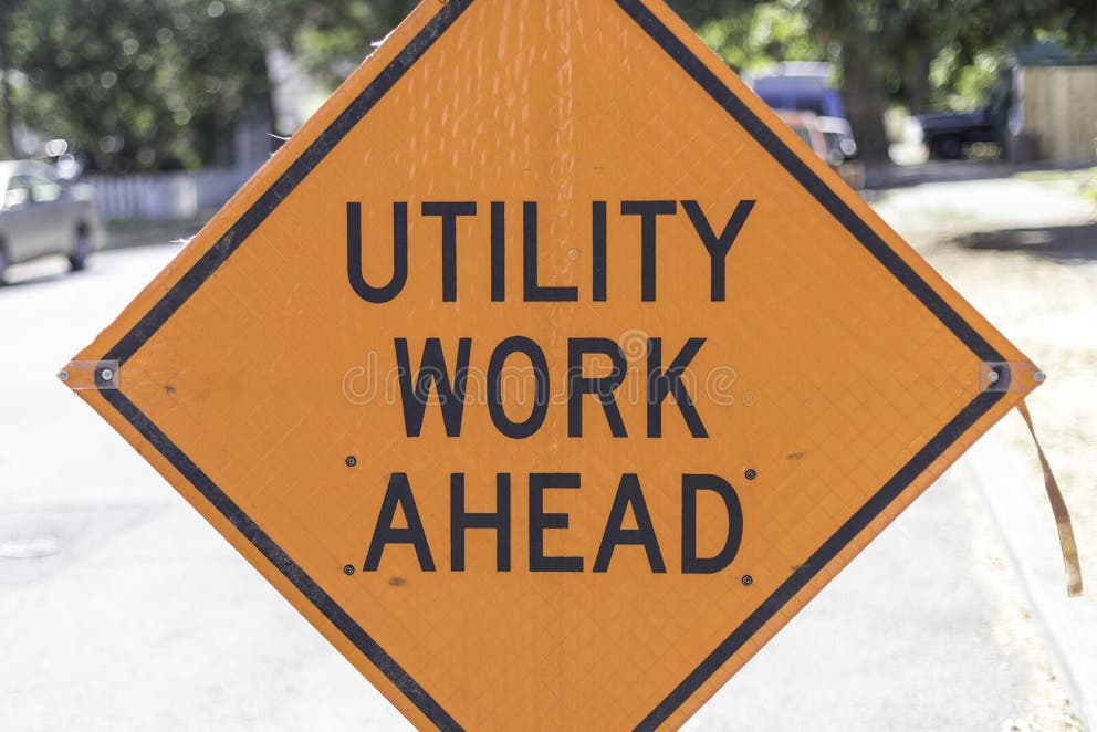Utility Work Ahead Sign stock photo. Image of repair - 98208360