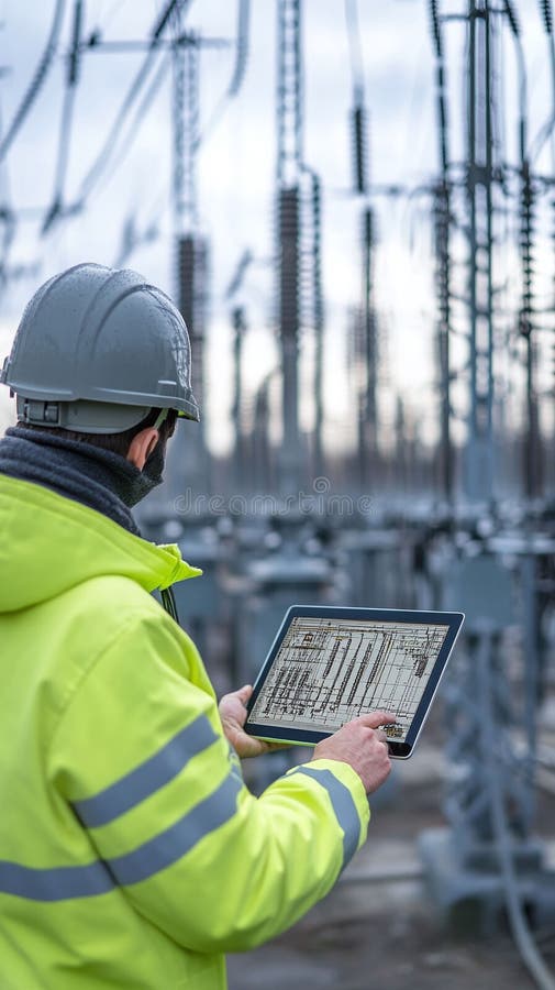 Utility Worker Coordinating a Power Grid Restoration with a Tablet ...