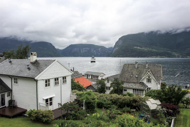 Utne - Norway stock photo. Image of mist, ferry, moutains - 99244794