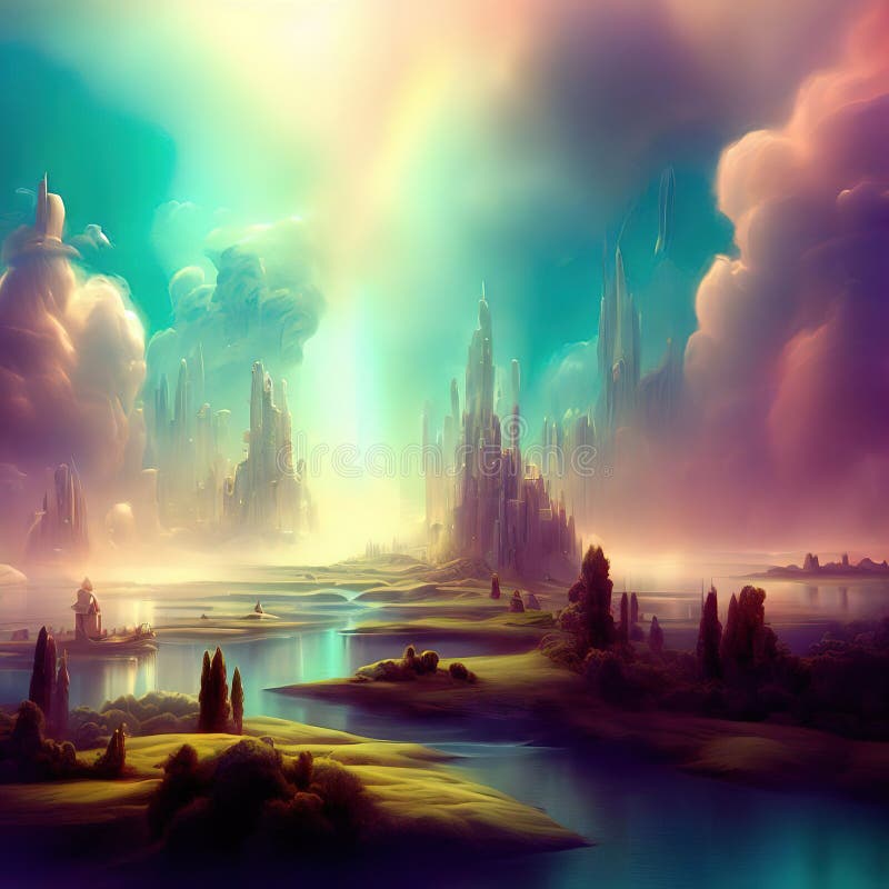 Utopia in Dreamland with Generative AI Stock Illustration ...