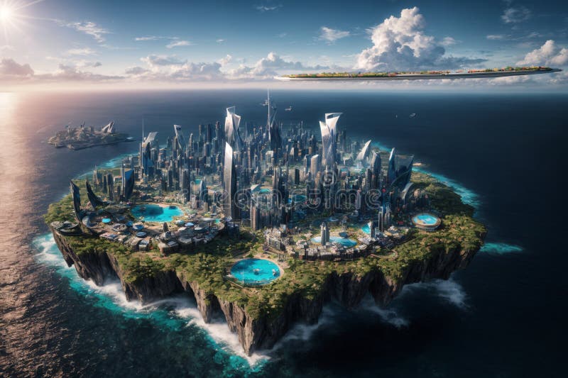 Utopia Islands - Cities of the Future Stock Illustration - Illustration ...