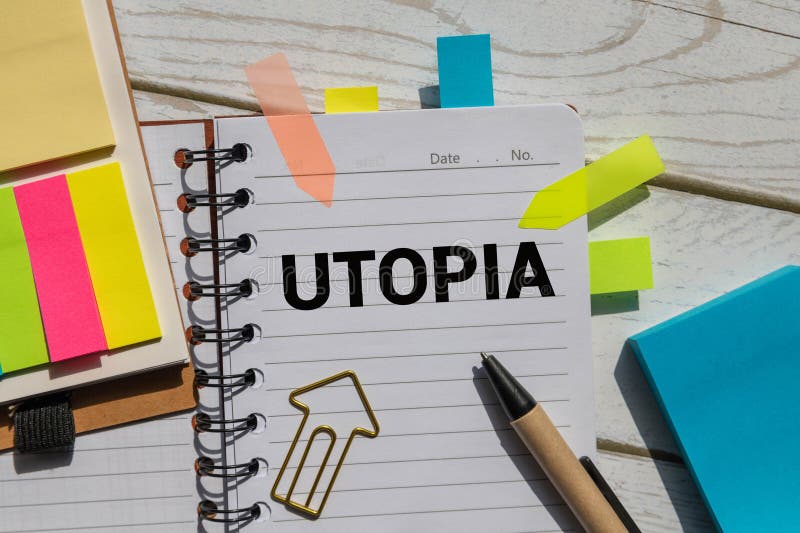 Utopia word on wood blocks stock image. Image of cloudscape - 374851605