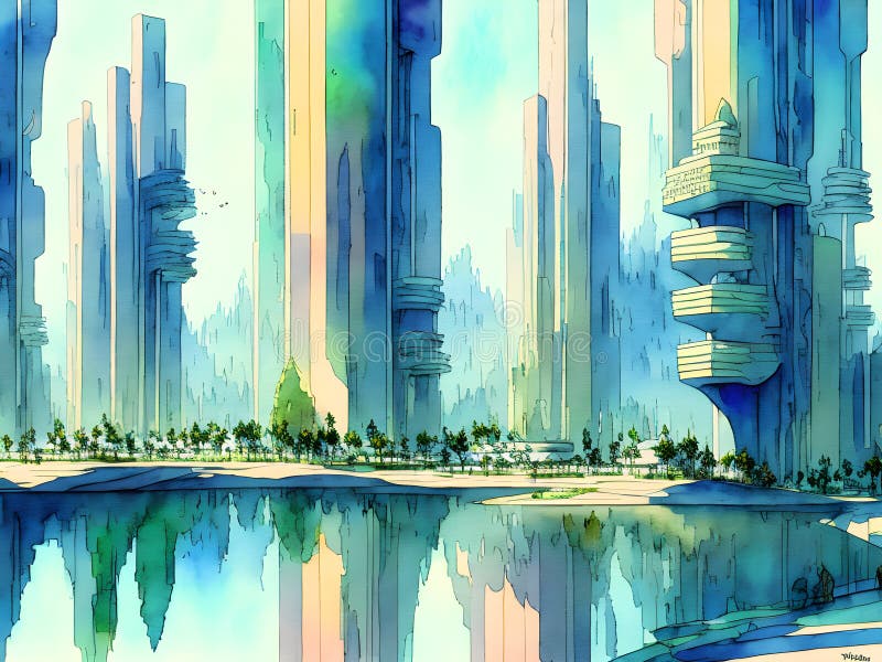 Utopian City, Generative AI Illustration Stock Illustration ...
