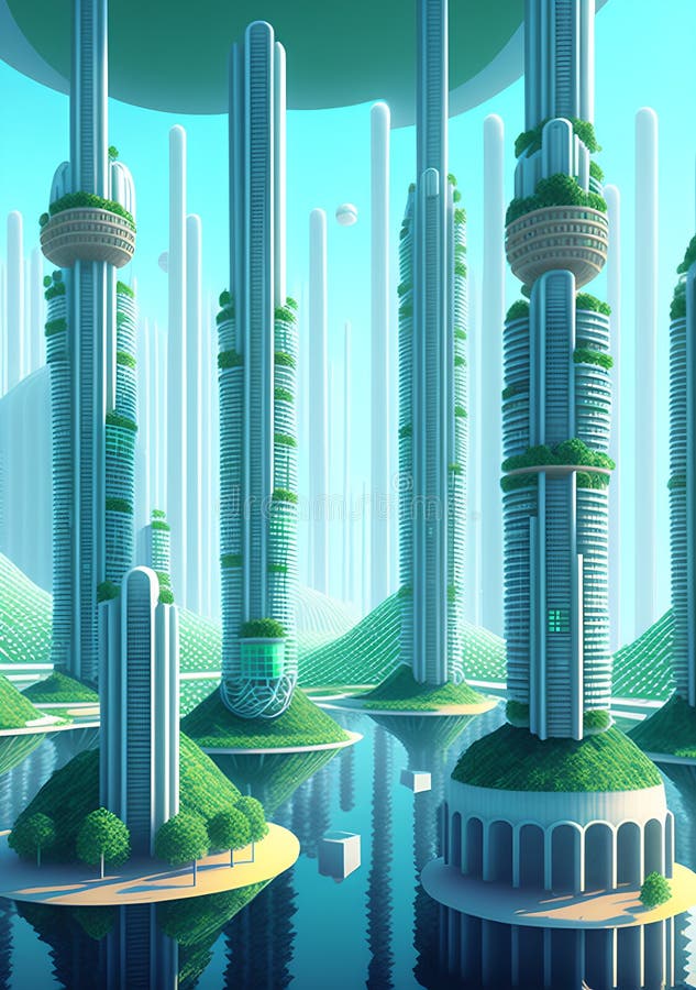 Utopian City, Generative AI Illustration Stock Illustration ...