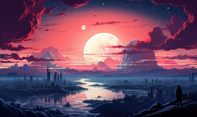 A Utopic Futuristic City on an Alien Planet with Two Big Moons and ...