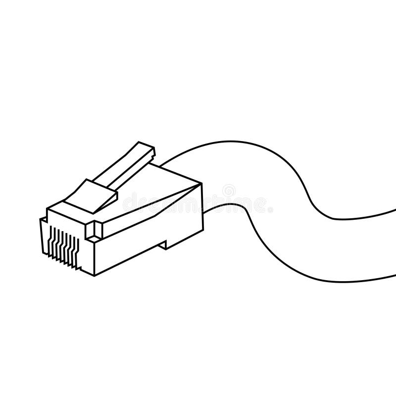 RJ45 Connector. Vector Outline Illustration Stock Vector - Illustration ...