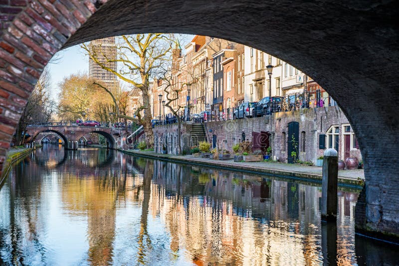 Utrecht, Netherlands - January 06, 2020. Water Canal in Downtown Under ...