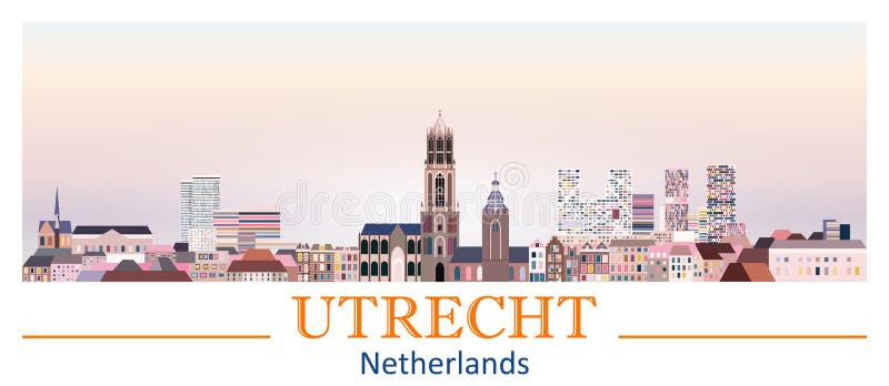 Utrecht Skyline in Bright Color Palette Vector Illustration Stock ...
