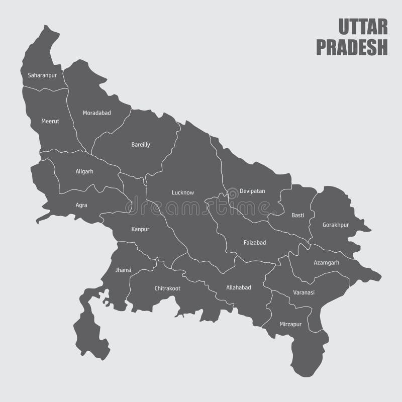 Uttar Pradesh Administrative Map Stock Illustration - Illustration of ...