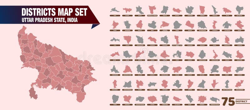Uttar Pradesh State Map with Editable All Districts Vector Map Set ...