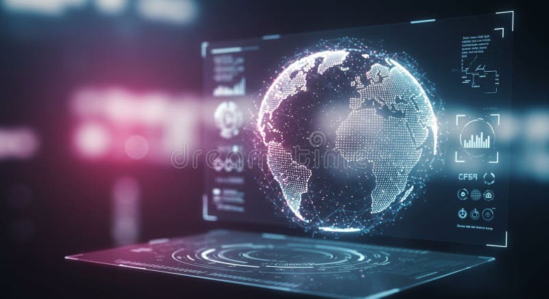Uturistic Digital Interface Displaying a Holographic Globe with a ...