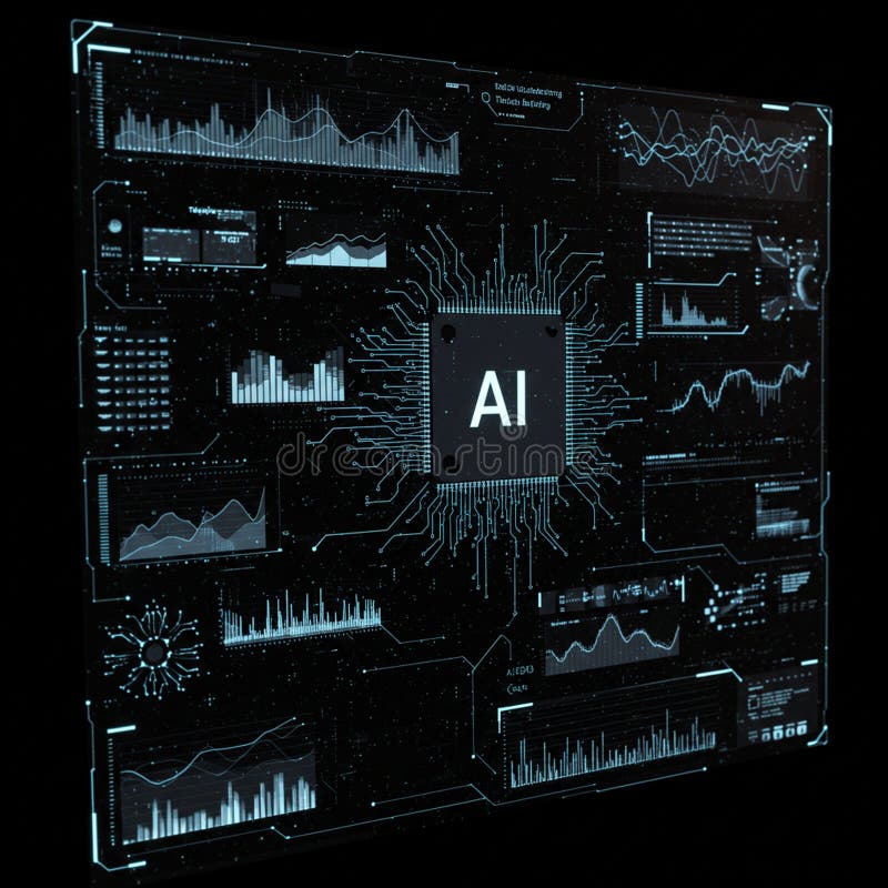 Uturistic Digital Interface Features a Central AI Chip Connected with ...