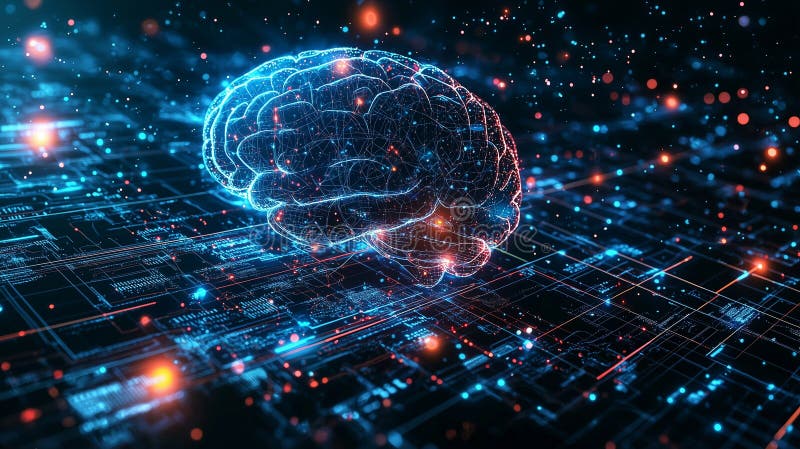Med-tech Interface Over Fractal Neural Tissue with Glowing Data Layers ...