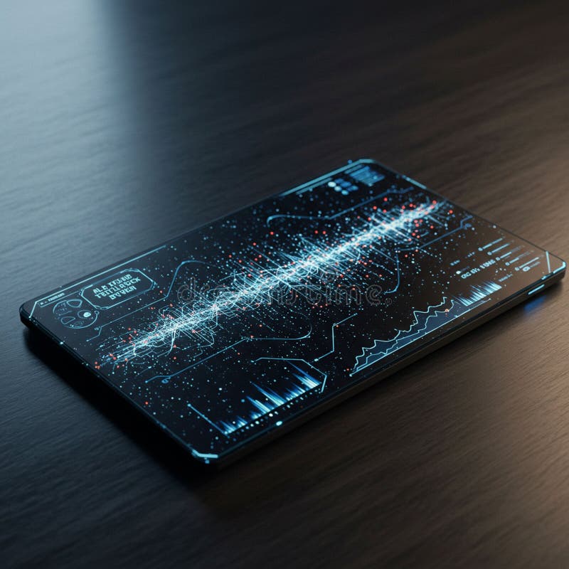 Uturistic Tablet Displaying a Complex Digital Interface with Data ...