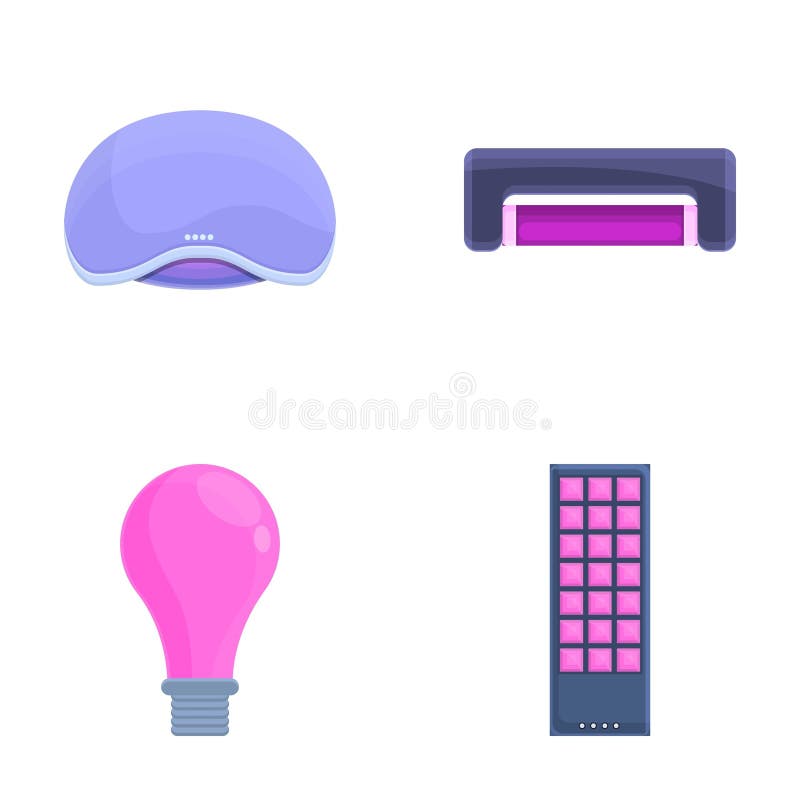 Uv Lamp Icons Set Cartoon Vector. Luminous Lamp with Ultraviolet Ray ...