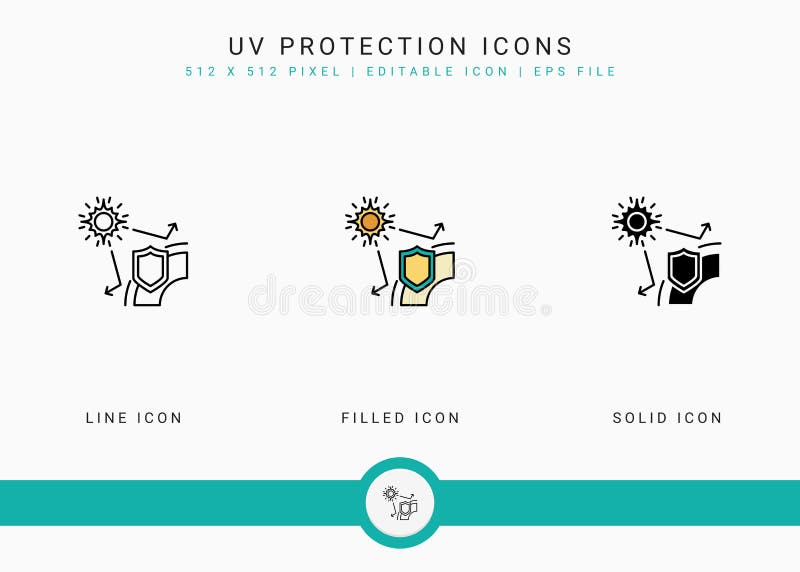 UV Protection Icons Set Vector Illustration with Solid Icon Line Style ...