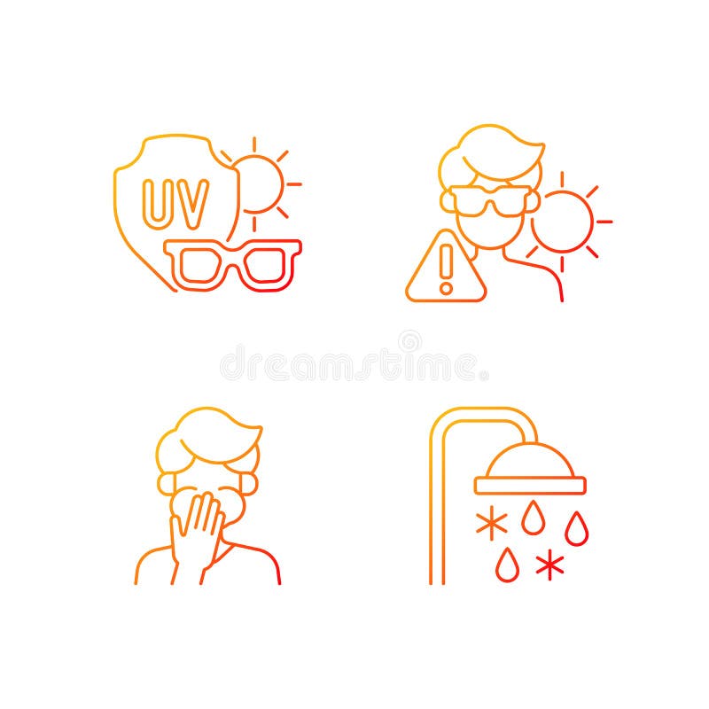 UV Rays Exposure Risk Gradient Linear Vector Icons Set Stock Vector ...