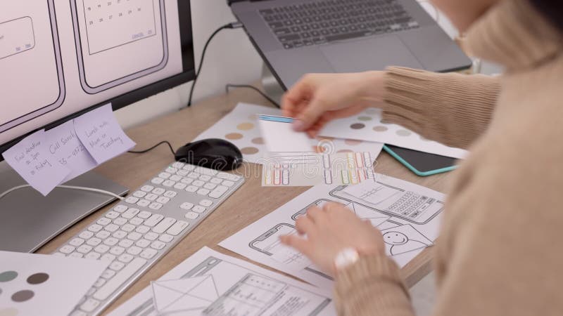 UX Design, Mobile App and Woman Hands Planning User Screen for Software ...