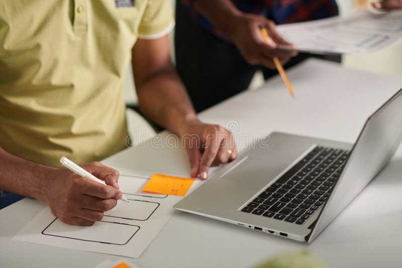 UX Designer Creating Wireframe Stock Image - Image of creative, create ...