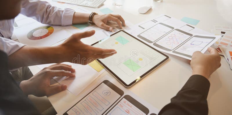 UX Designer Team Sketch Mobile App Developer Stock Image - Image of ...
