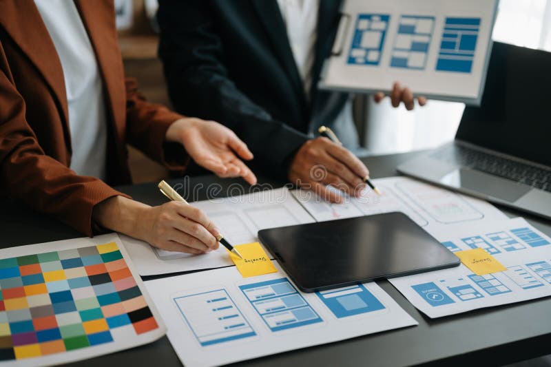 UX Developer and Ui Designer Brainstorming about Mobile App Interface ...