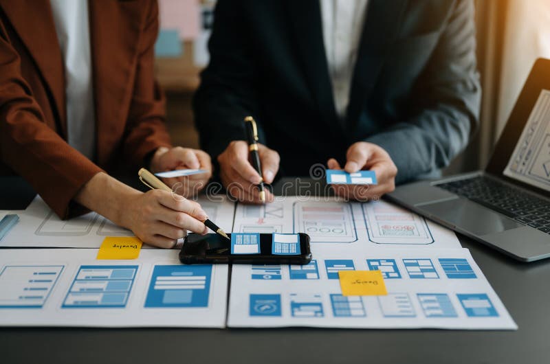 UX Developer and Ui Designer Brainstorming about Mobile App Interface ...