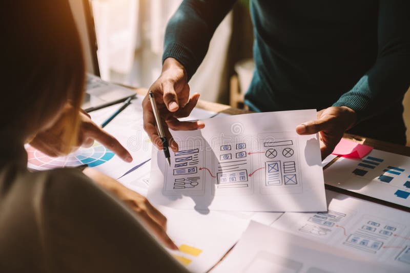 UX Developer and Ui Designer Brainstorming about Mobile App Interface ...