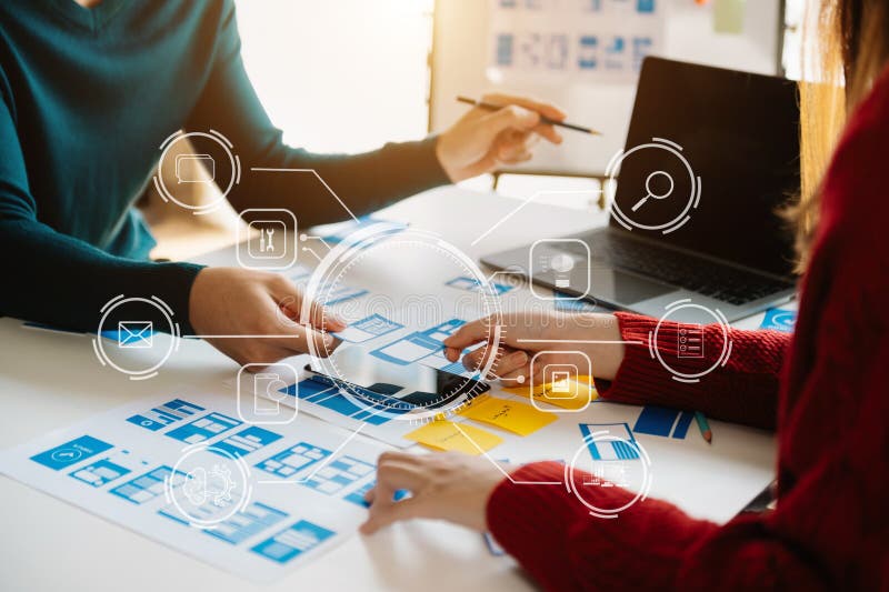 UX Developer and Ui Designer Brainstorming about Mobile App Interface ...