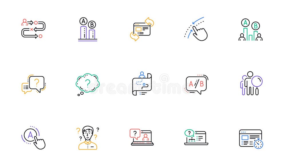 UX Line Icons. AB Testing, Journey Path Map and Question Mark. Linear ...