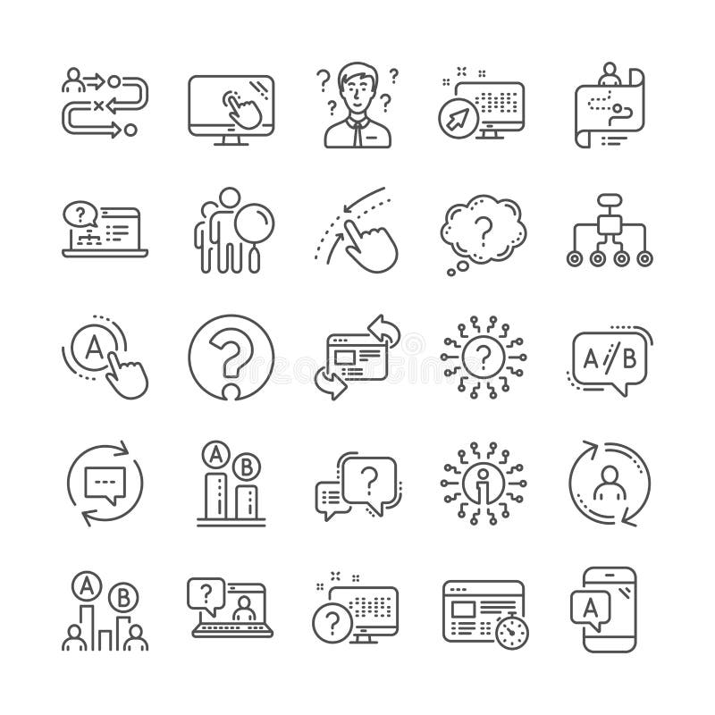 Ux Line Icons Set Of Ab Testing Journey Path Map And Question Mark