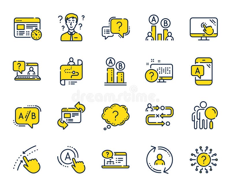 UX Line Icons. Set of AB Testing, Journey Path Map and Question Mark ...