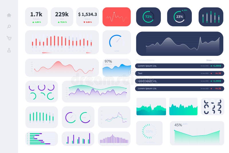 Dashboard Ui. Statistic Graphs, Data Charts and Diagrams Infographic Template Vector ...