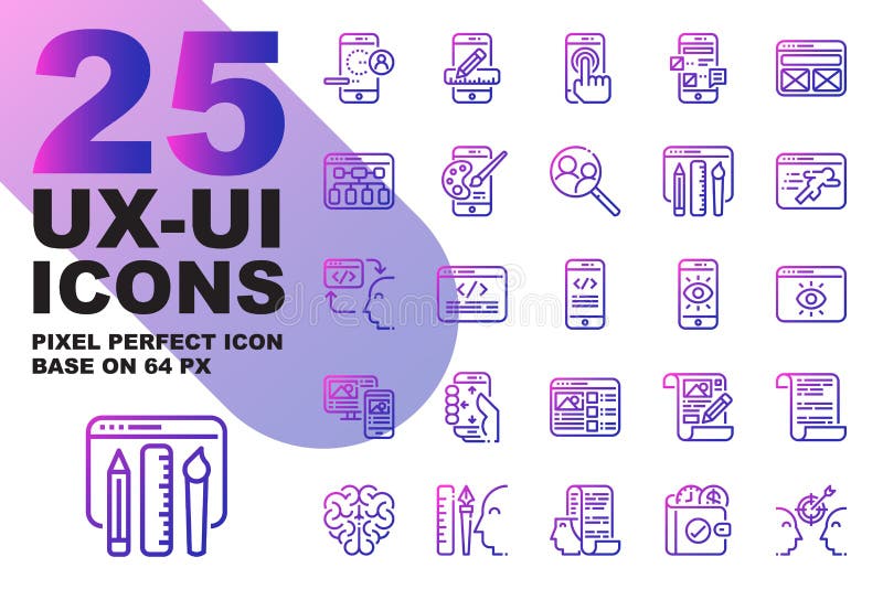 UX UI Application Outline Gradient Icons Set Base on 64px Stock Vector ...
