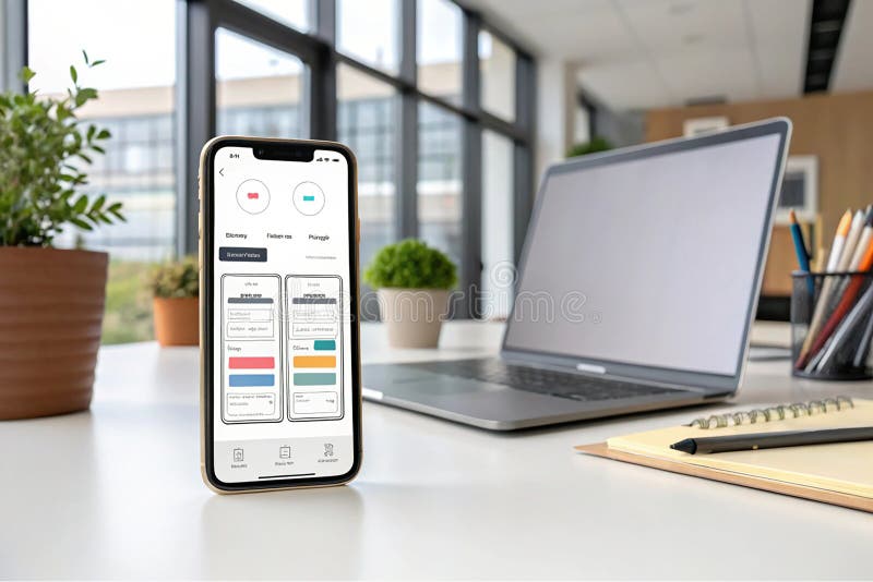Ux Ui Design App on Office Desk. Software Development Smartphone Stock ...