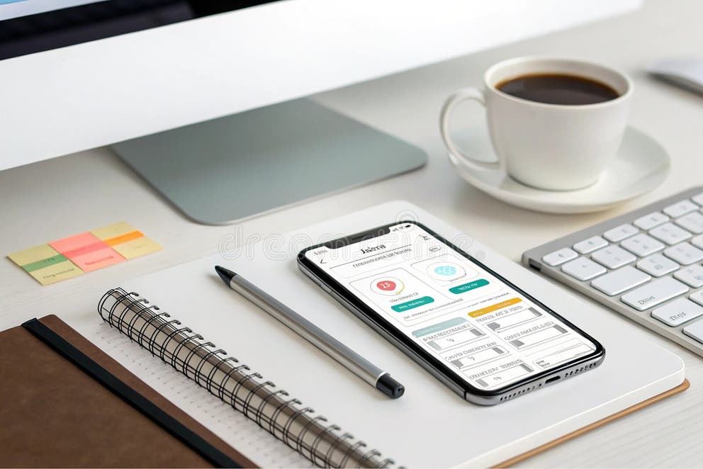 Ux Ui Design App on Office Desk. Software Development Smartphone Stock ...
