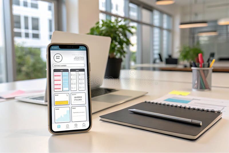 Ux Ui Design App on Office Desk. Software Development Smartphone Stock ...
