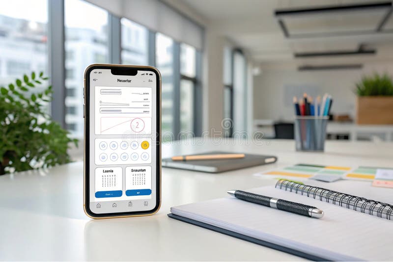 Ux Ui Design App on Office Desk. Software Development Smartphone Stock ...