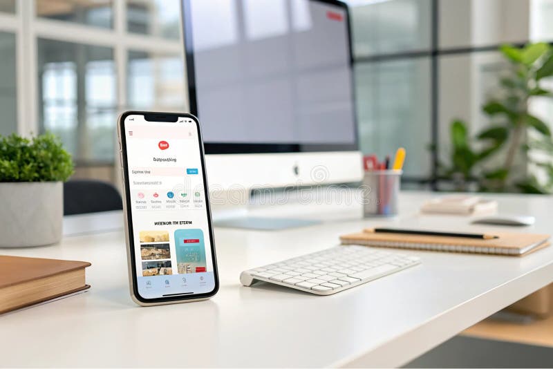 Ux Ui Design App on Office Desk. Software Development Smartphone Stock ...