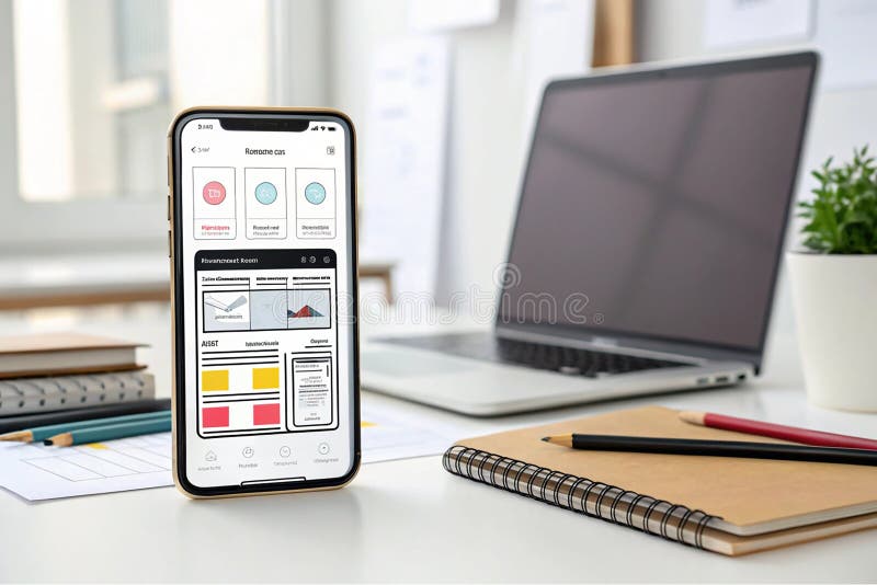 Ux Ui Design App on Office Desk. Software Development Smartphone Stock ...