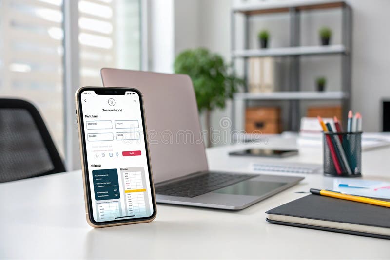 Ux Ui Design App on Office Desk. Software Development Smartphone Stock ...