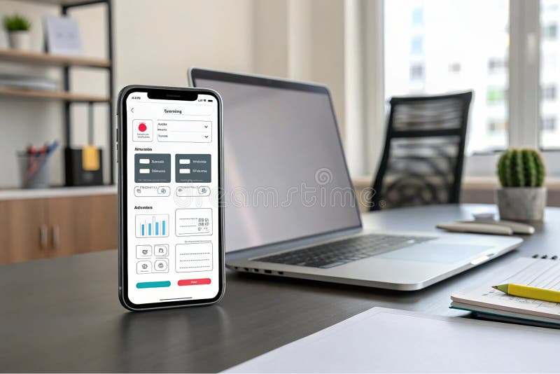 Ux Ui Design App on Office Desk. Software Development Smartphone Stock ...