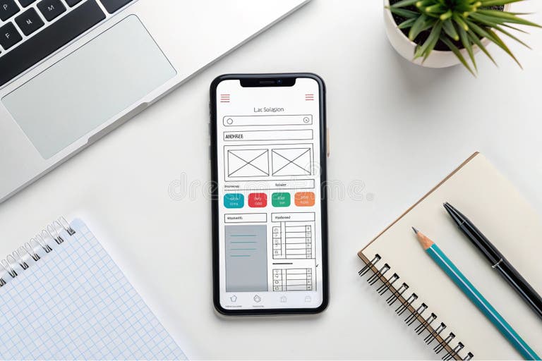Ux Ui Design App on Office Desk. Software Development Smartphone Stock ...