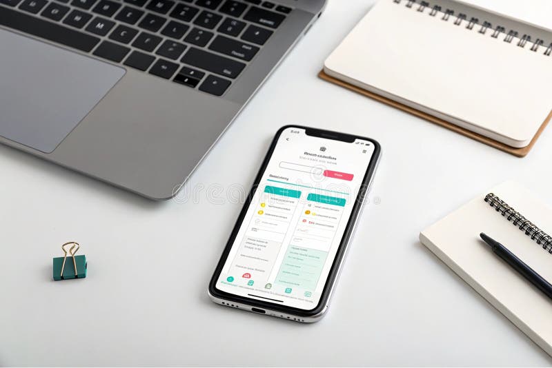 Ux Ui Design App on Office Desk. Software Development Smartphone Stock ...